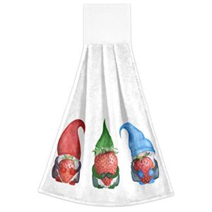 Lhammer Gnomes Strawberry Kitchen Towels Summer Mint Fresh Fruit Hanging Hand Towels for Bathroom Decor 2 Pack Beach Fingertips Tie Towels with Loop 12"x17"