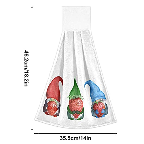 Lhammer Gnomes Strawberry Kitchen Towels Summer Mint Fresh Fruit Hanging Hand Towels for Bathroom Decor 2 Pack Beach Fingertips Tie Towels with Loop 12"x17"