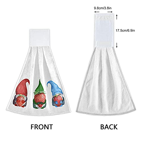 Lhammer Gnomes Strawberry Kitchen Towels Summer Mint Fresh Fruit Hanging Hand Towels for Bathroom Decor 2 Pack Beach Fingertips Tie Towels with Loop 12"x17"