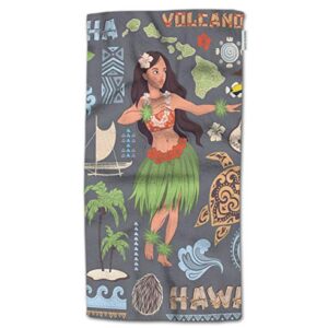 HGOD DESIGNS Bath Towel Hawaii,Vintage Set of Hawaiian Icons and Symbols Girl Guitar Volcanic Bath Towel Throw Blanket Beach Towel 64" Lx32 W