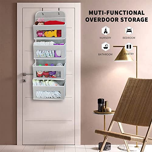 CHIVAN Over The Door Organizer, Super Behind The Door Storage Organizer with Door Rack and Large Clear Windows, Wall File Organizer, Hanging Organizer (Grey)