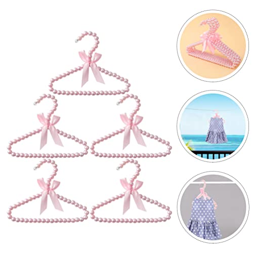 Toddmomy 5pcs Pink Pearl Beads Small Clothes Hangers Faux Pearl Beaded Garment Hangers with Ribbon Bowknot for Pet Dog Cat Baby Clothing Trousers Jeans Skirts