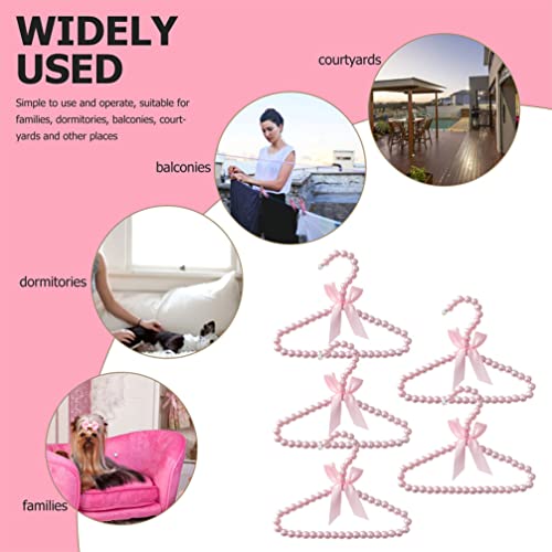 Toddmomy 5pcs Pink Pearl Beads Small Clothes Hangers Faux Pearl Beaded Garment Hangers with Ribbon Bowknot for Pet Dog Cat Baby Clothing Trousers Jeans Skirts