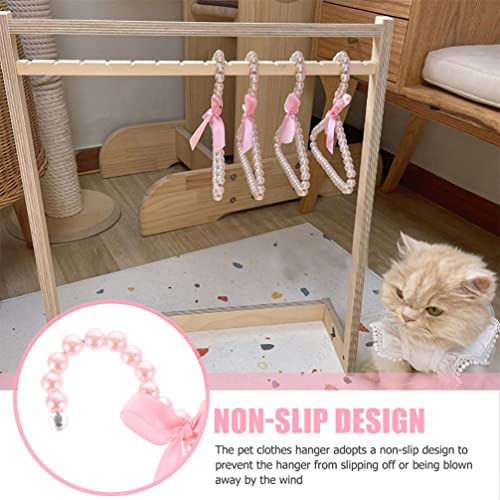 Toddmomy 5pcs Pink Pearl Beads Small Clothes Hangers Faux Pearl Beaded Garment Hangers with Ribbon Bowknot for Pet Dog Cat Baby Clothing Trousers Jeans Skirts