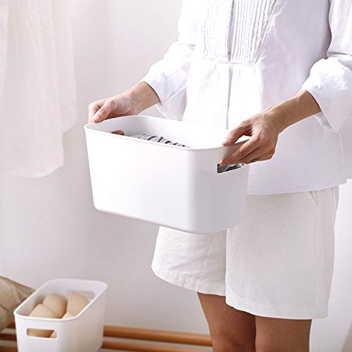 Yopay 4 Pack Plastic Storage Bin with Handle, White Bathroom Kitchen Organizer Bin for Organizing Hand Soaps, Body Wash, Shampoos, Lotion, Conditioners, Hand Towels, Cosmetic, Snacks, Seasoning