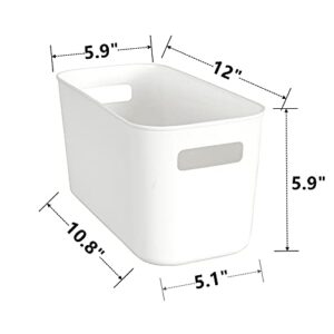 Yopay 4 Pack Plastic Storage Bin with Handle, White Bathroom Kitchen Organizer Bin for Organizing Hand Soaps, Body Wash, Shampoos, Lotion, Conditioners, Hand Towels, Cosmetic, Snacks, Seasoning