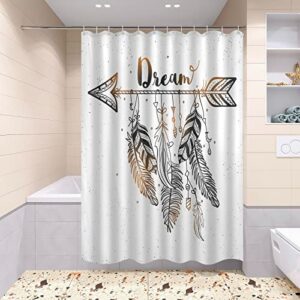 Oyihfvs Boho Ethnic Arrow and Beautiful Feathers Dream Cather 4 Pcs Shower Curtain with Matching Doormat Sets, Bath Curtain with Rugs(Bath Mat, U Shape Mat, Toilet Lid Cover Mat) with Hooks