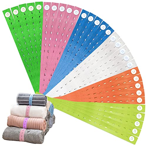 Linwnil 30Pcs Roll-up Clothes Storage Elastic Band, Adjustable Clothing Storage Strap with Button and Buttonholes, Travel Luggage Space Saver, Drawer and Closet Organizer