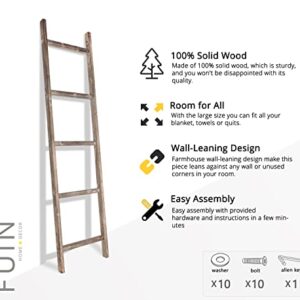 FUIN 6.3 Ft (76") Rustic Blanket Ladder Holder Farmhouse Wood Decorative Wall Leaning Quilt Towel Display Bathroom Rack, Light Brown