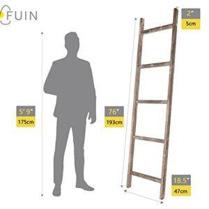 FUIN 6.3 Ft (76") Rustic Blanket Ladder Holder Farmhouse Wood Decorative Wall Leaning Quilt Towel Display Bathroom Rack, Light Brown