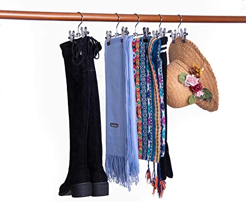 Amber Home 20 Pack 6" Metal Boots Hangers with 2 Adjustable Clips, Portable Multifunctional Hangers Space Saving for Socks Hats Towels Bags, Clips Hanger for Pet Clothes and Traveling (20 Pack)