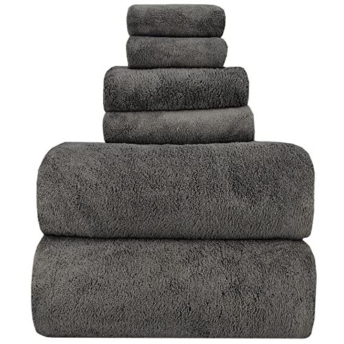 YTYC Towels,39x79 Inch Oversized Bath Sheets Towels for Adults Plush Luxury Extra Large Bath Towels Sets Super Soft Quickly Dry Microfiber Shower Towels 80% Polyester(Charcoal Grey,6)