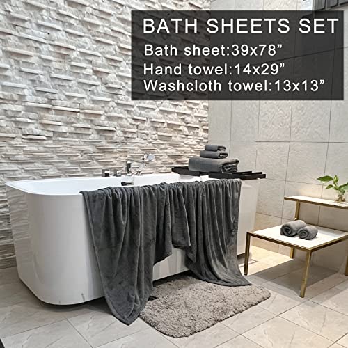 YTYC Towels,39x79 Inch Oversized Bath Sheets Towels for Adults Plush Luxury Extra Large Bath Towels Sets Super Soft Quickly Dry Microfiber Shower Towels 80% Polyester(Charcoal Grey,6)