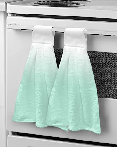 OneHoney 1PCS Hand Tie Towels for Bathroom Kitchen-Gradient White and Mint Green Decor Hanging Towel Tea Bar Dish Cloth Soft Coral Fleece Absorbent Washcloth,Abstract Minimalism Modernity