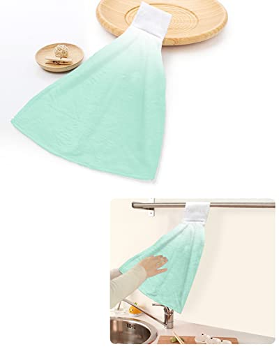 OneHoney 1PCS Hand Tie Towels for Bathroom Kitchen-Gradient White and Mint Green Decor Hanging Towel Tea Bar Dish Cloth Soft Coral Fleece Absorbent Washcloth,Abstract Minimalism Modernity