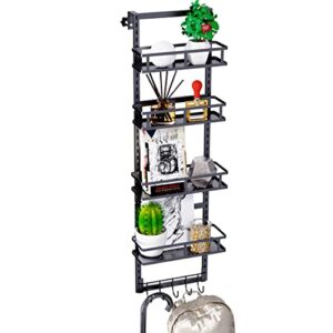 infirack detachable 4-basket over the door pantry organizer, multifunctional with hooks hanging storage door back shelf, large storage door organizer rack for kitchen, living room (black)