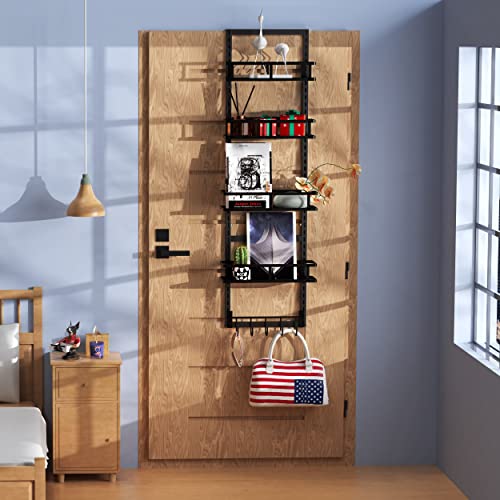 Infirack Detachable 4-basket Over the Door Pantry Organizer, Multifunctional with Hooks Hanging Storage Door Back Shelf, Large Storage Door Organizer Rack for Kitchen, Living Room (Black)