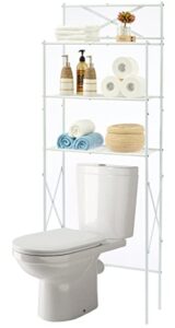 tajsoon 3-tier over the toilet storage, multifunctional bathroom organizer over toilet, space saver bathroom shelf over toilet, stable freestanding toilet rack with x shape fixed frame, metal, white