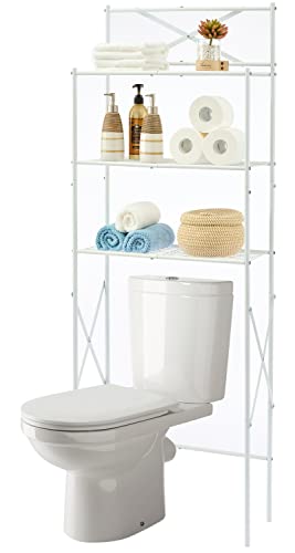 Tajsoon 3-Tier Over The Toilet Storage, Multifunctional Bathroom Organizer Over Toilet, Space Saver Bathroom Shelf Over Toilet, Stable Freestanding Toilet Rack with X Shape Fixed Frame, Metal, White