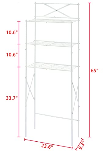 Tajsoon 3-Tier Over The Toilet Storage, Multifunctional Bathroom Organizer Over Toilet, Space Saver Bathroom Shelf Over Toilet, Stable Freestanding Toilet Rack with X Shape Fixed Frame, Metal, White