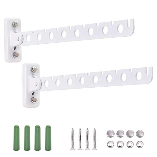 Wall Mount Clothes Hanger Laundry Hanger Dryer Rack White Retractable Clothes Rack Wall Hangers for Clothes Closet Wall Mounted Clothes Hanger 2 Pack