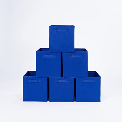 Displays By Jack Foldable Fabric Storage Bins Organizer, Collapsible Cube Containers with Handles, Great for Closet and Cubby Toy Organizers, 10.5" x 10.5" x 11"H, Set of 6, Navy Blue