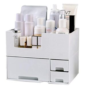 yarlung stackable makeup organizer with drawers, plastic storage box countertop display case for desk sundry, bathroom vanity, lipsticks, cosmetic, white