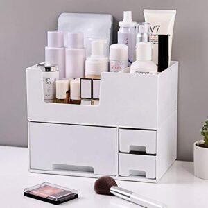 Yarlung Stackable Makeup Organizer with Drawers, Plastic Storage Box Countertop Display Case for Desk Sundry, Bathroom Vanity, Lipsticks, Cosmetic, White