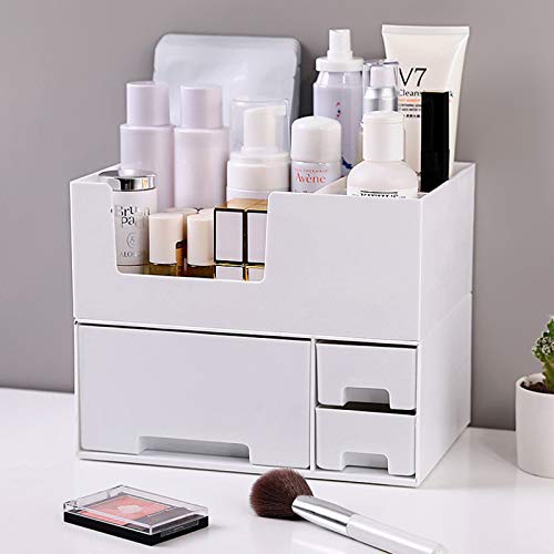 Yarlung Stackable Makeup Organizer with Drawers, Plastic Storage Box Countertop Display Case for Desk Sundry, Bathroom Vanity, Lipsticks, Cosmetic, White