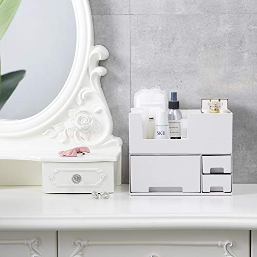 Yarlung Stackable Makeup Organizer with Drawers, Plastic Storage Box Countertop Display Case for Desk Sundry, Bathroom Vanity, Lipsticks, Cosmetic, White