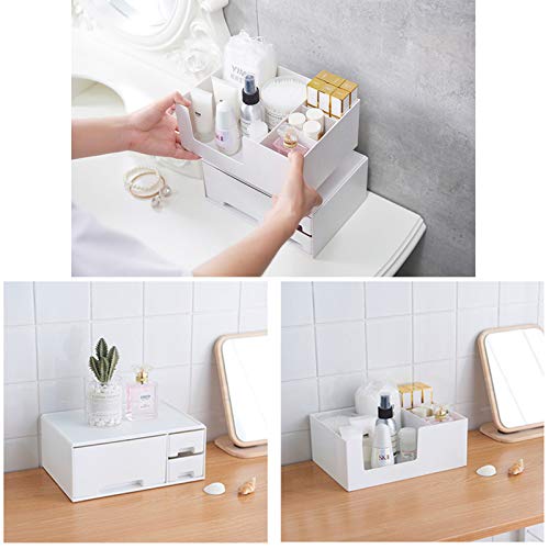 Yarlung Stackable Makeup Organizer with Drawers, Plastic Storage Box Countertop Display Case for Desk Sundry, Bathroom Vanity, Lipsticks, Cosmetic, White