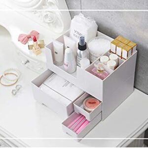 Yarlung Stackable Makeup Organizer with Drawers, Plastic Storage Box Countertop Display Case for Desk Sundry, Bathroom Vanity, Lipsticks, Cosmetic, White