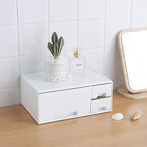 Yarlung Stackable Makeup Organizer with Drawers, Plastic Storage Box Countertop Display Case for Desk Sundry, Bathroom Vanity, Lipsticks, Cosmetic, White