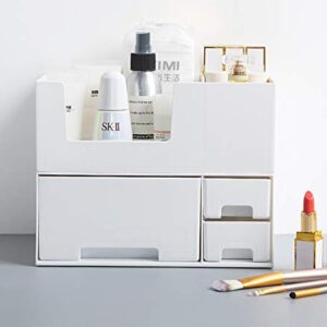 Yarlung Stackable Makeup Organizer with Drawers, Plastic Storage Box Countertop Display Case for Desk Sundry, Bathroom Vanity, Lipsticks, Cosmetic, White