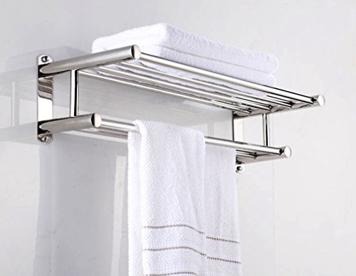 Stainless Steel Double Towel Bar 23 Inch With 5 Hooks ,Bathroom Shelves, Towel Holders Bath ,Towel Rack, Bathroom Shelves