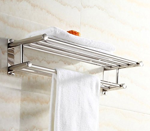 Stainless Steel Double Towel Bar 23 Inch With 5 Hooks ,Bathroom Shelves, Towel Holders Bath ,Towel Rack, Bathroom Shelves