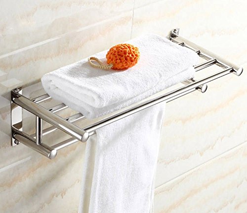 Stainless Steel Double Towel Bar 23 Inch With 5 Hooks ,Bathroom Shelves, Towel Holders Bath ,Towel Rack, Bathroom Shelves