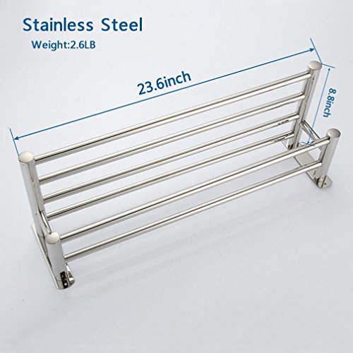 Stainless Steel Double Towel Bar 23 Inch With 5 Hooks ,Bathroom Shelves, Towel Holders Bath ,Towel Rack, Bathroom Shelves