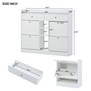 CIATRE Modern Shoe Rack with 4 Flip Drawers and 2-Tier Storage - Keep Your Shoes Organized and Easily Accessible! (White)