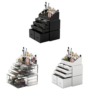 READAEER Makeup Organizer 3 Pieces Cosmetic Storage Case with 6 Drawers (White)