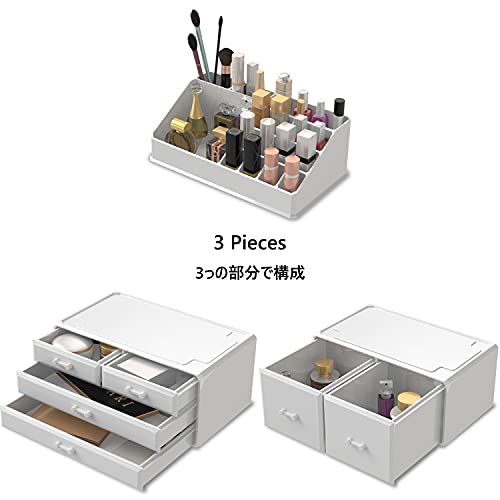 READAEER Makeup Organizer 3 Pieces Cosmetic Storage Case with 6 Drawers (White)