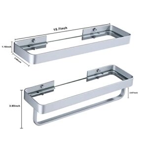 Ddtohan 15.7" Glass Bathroom Shelves Over Toilet with Towel Bar Shelf for Bathroom Organizer