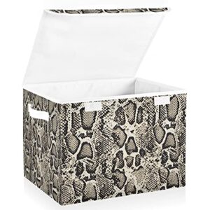 senya large storage bins with lids large closet storage bins snake skin print, foldable fabric storage boxes with handle for home bedroom office(228vb9c1)