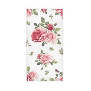 alaza pink rose flowers floral ultra soft hand towel for face, hand, kitchen & cleaning, 15 x 30 inch