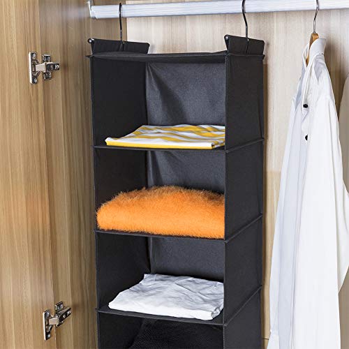 MAX Houser 6 Tier Shelf Hanging Closet Organizer, Closet Hanging Shelf with 2 Sturdy Hooks for Storage, Foldable,Black and Beige-D3