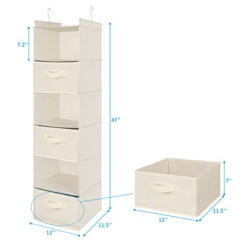 MAX Houser 6 Tier Shelf Hanging Closet Organizer, Closet Hanging Shelf with 2 Sturdy Hooks for Storage, Foldable,Black and Beige-D3