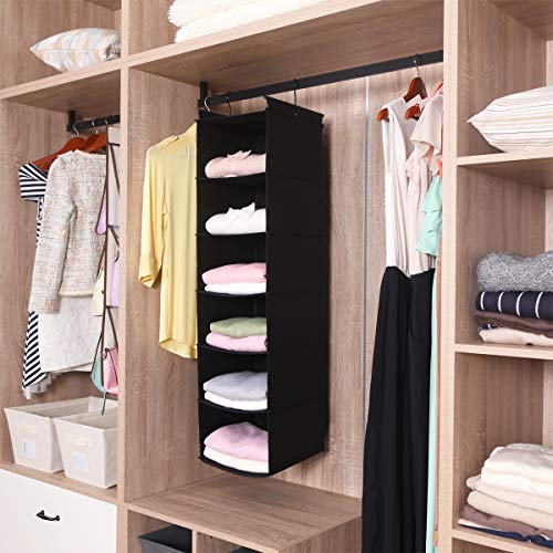 MAX Houser 6 Tier Shelf Hanging Closet Organizer, Closet Hanging Shelf with 2 Sturdy Hooks for Storage, Foldable,Black and Beige-D3