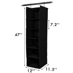 MAX Houser 6 Tier Shelf Hanging Closet Organizer, Closet Hanging Shelf with 2 Sturdy Hooks for Storage, Foldable,Black and Beige-D3