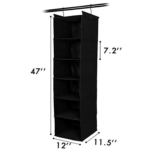 MAX Houser 6 Tier Shelf Hanging Closet Organizer, Closet Hanging Shelf with 2 Sturdy Hooks for Storage, Foldable,Black and Beige-D3