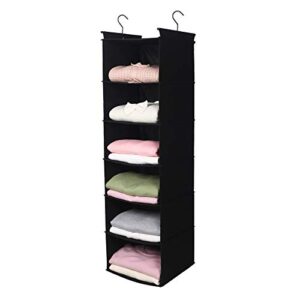 MAX Houser 6 Tier Shelf Hanging Closet Organizer, Closet Hanging Shelf with 2 Sturdy Hooks for Storage, Foldable,Black and Beige-D3